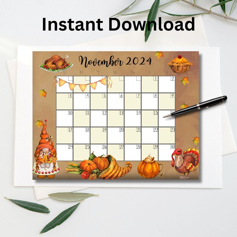 EDITABLE November 2024 Calendar, Cozy Calendar, Autumn, Leaves ...