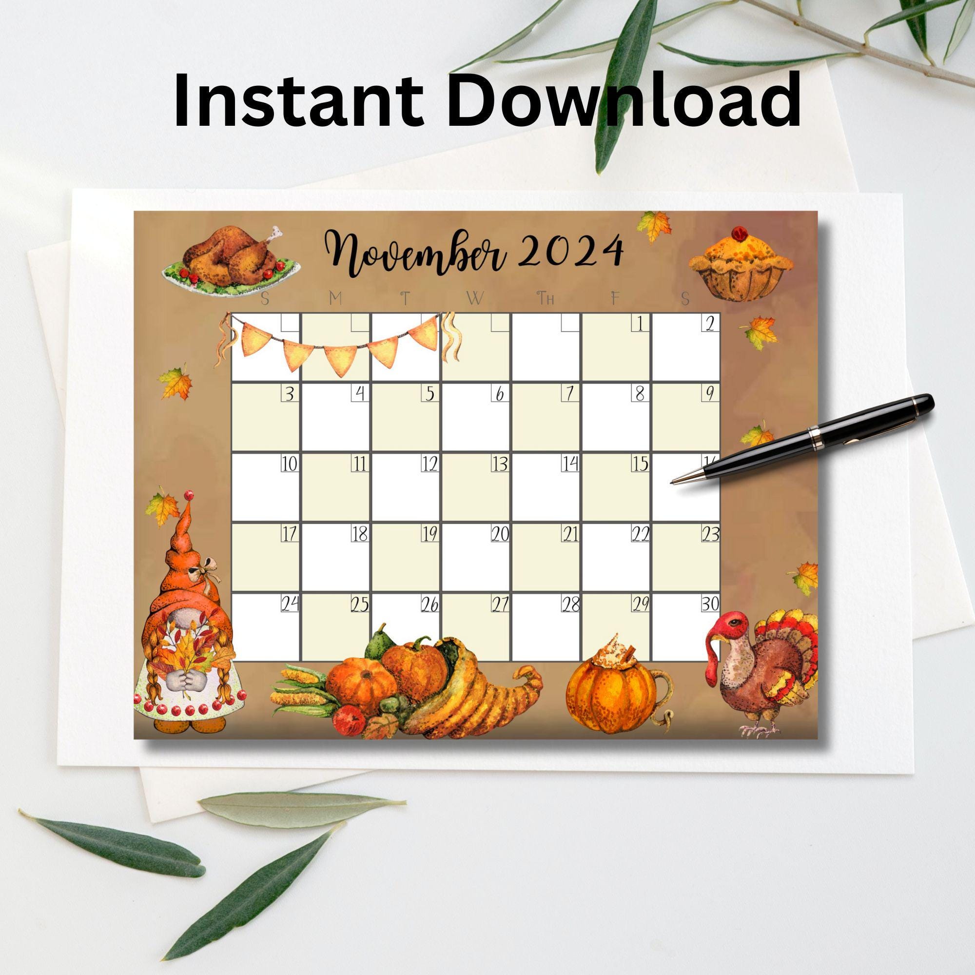 EDITABLE November 2024 Calendar, Cozy Calendar, Autumn, Leaves ...