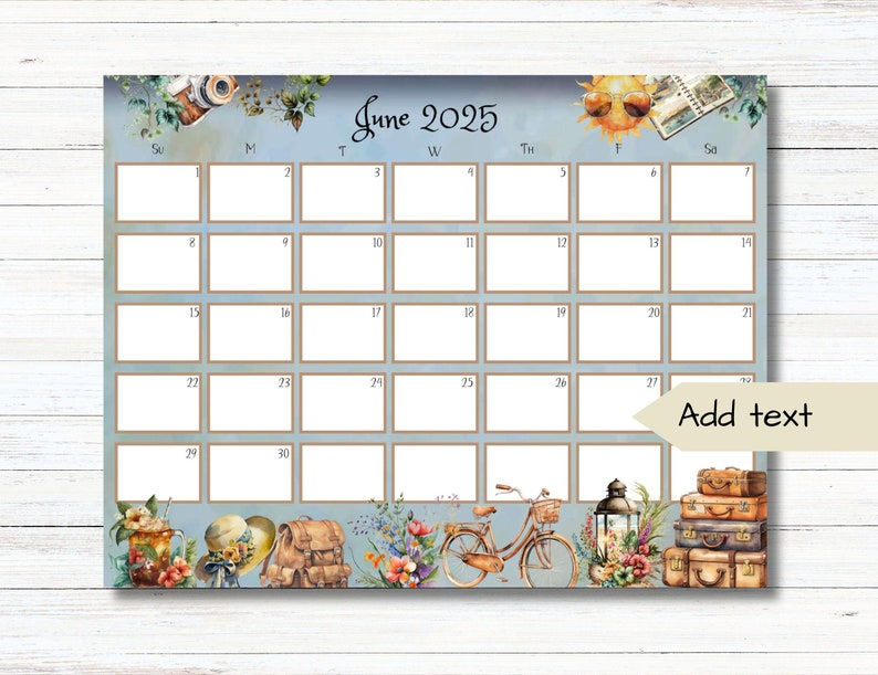 EDITABLE June 2025 Calendar, Beach Calendar, Whimsical Calendar ...