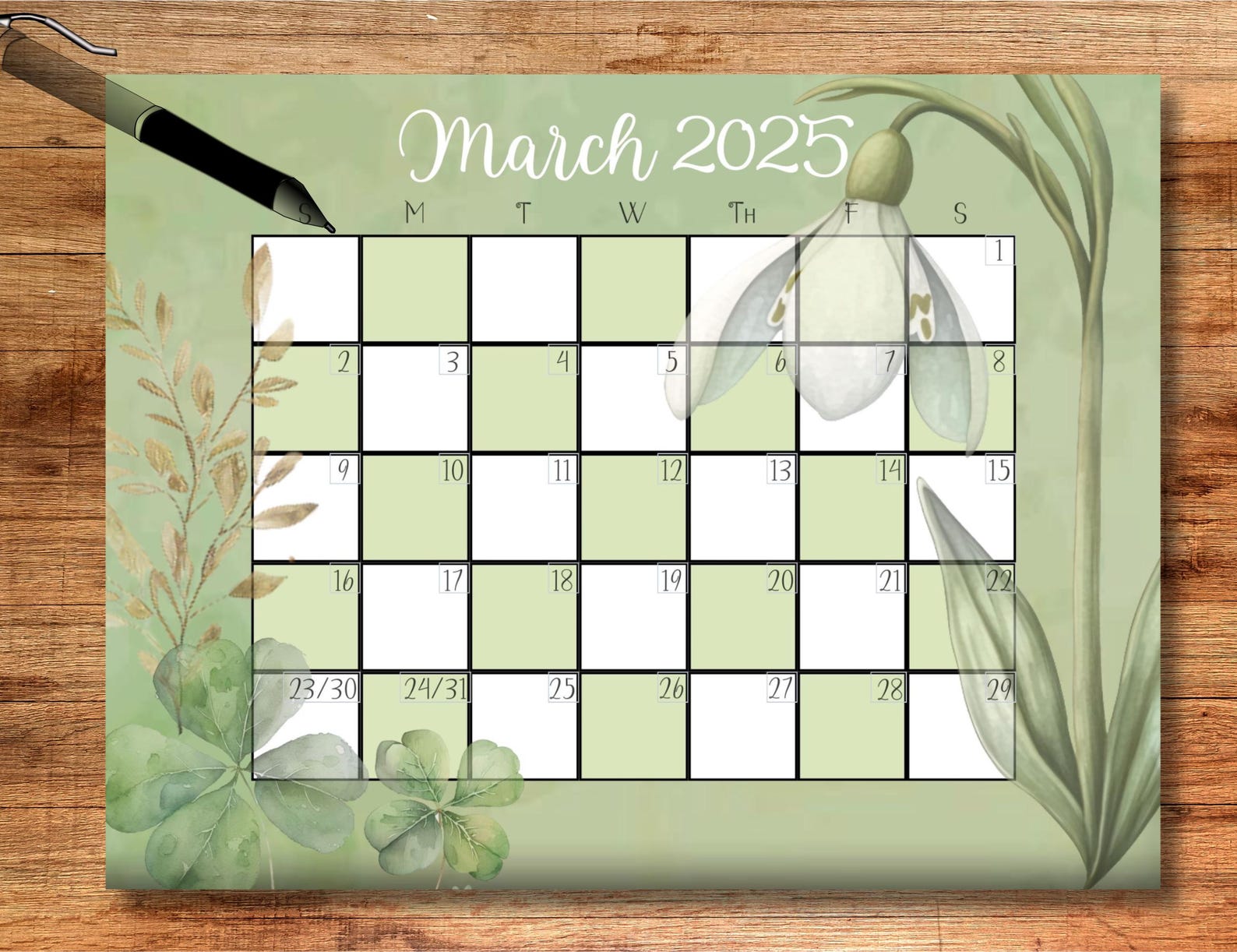 EDITABLE March 2025 Calendar, St Patrick's Calendar, Green Calendar ...