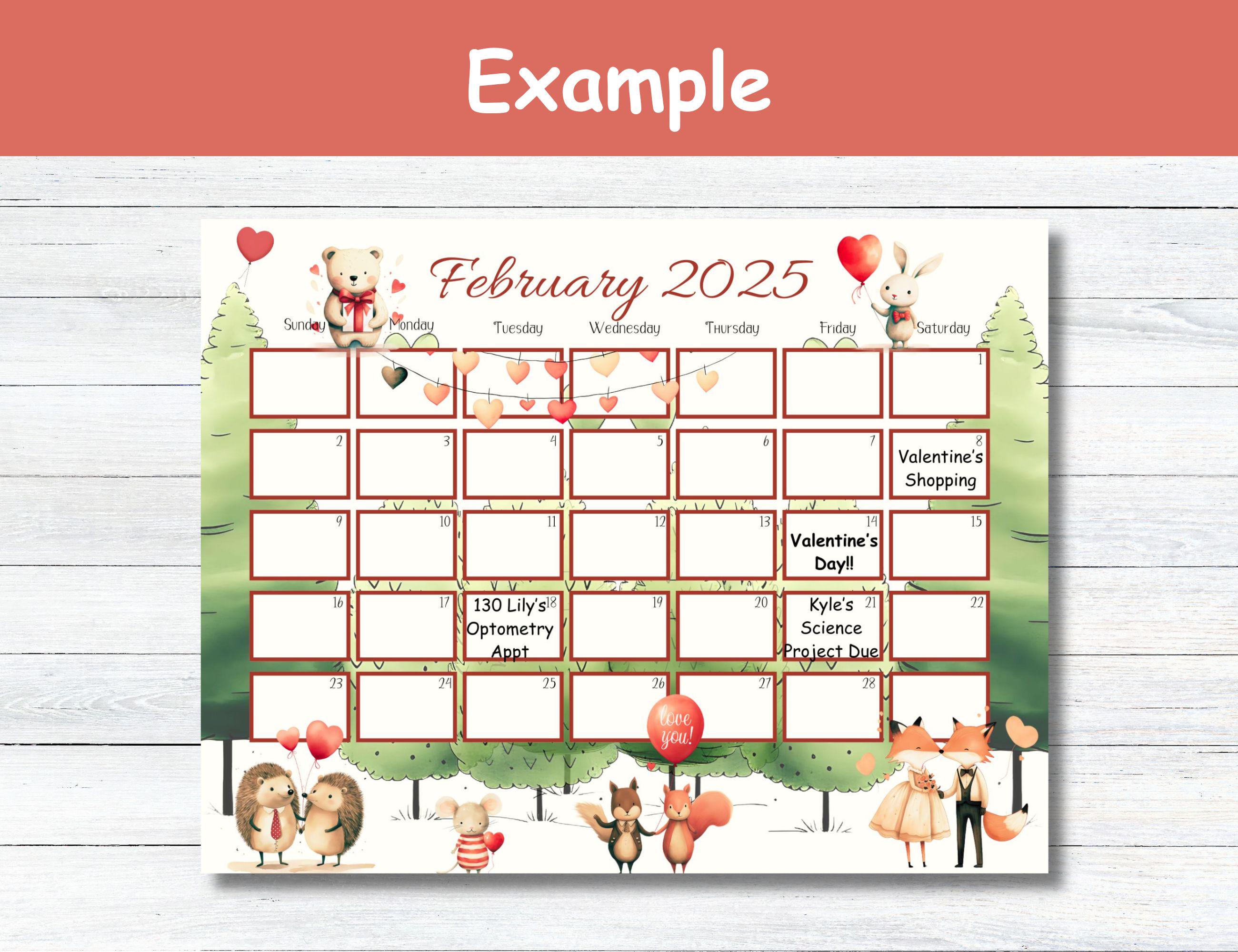 EDITABLE February 2025 Calendar, Valentines Day, Printable Monthly ...