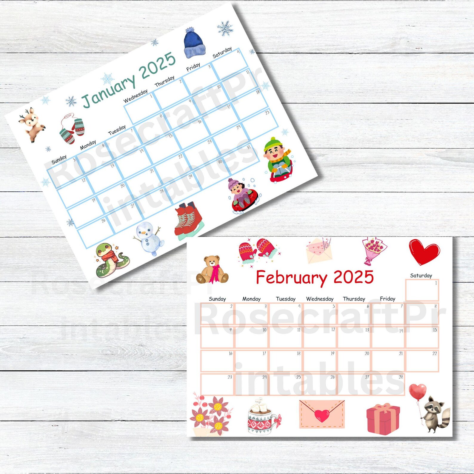 2025 Calendar Printable, Calendar Bundle, Kids Calendar 2025, Wall ...