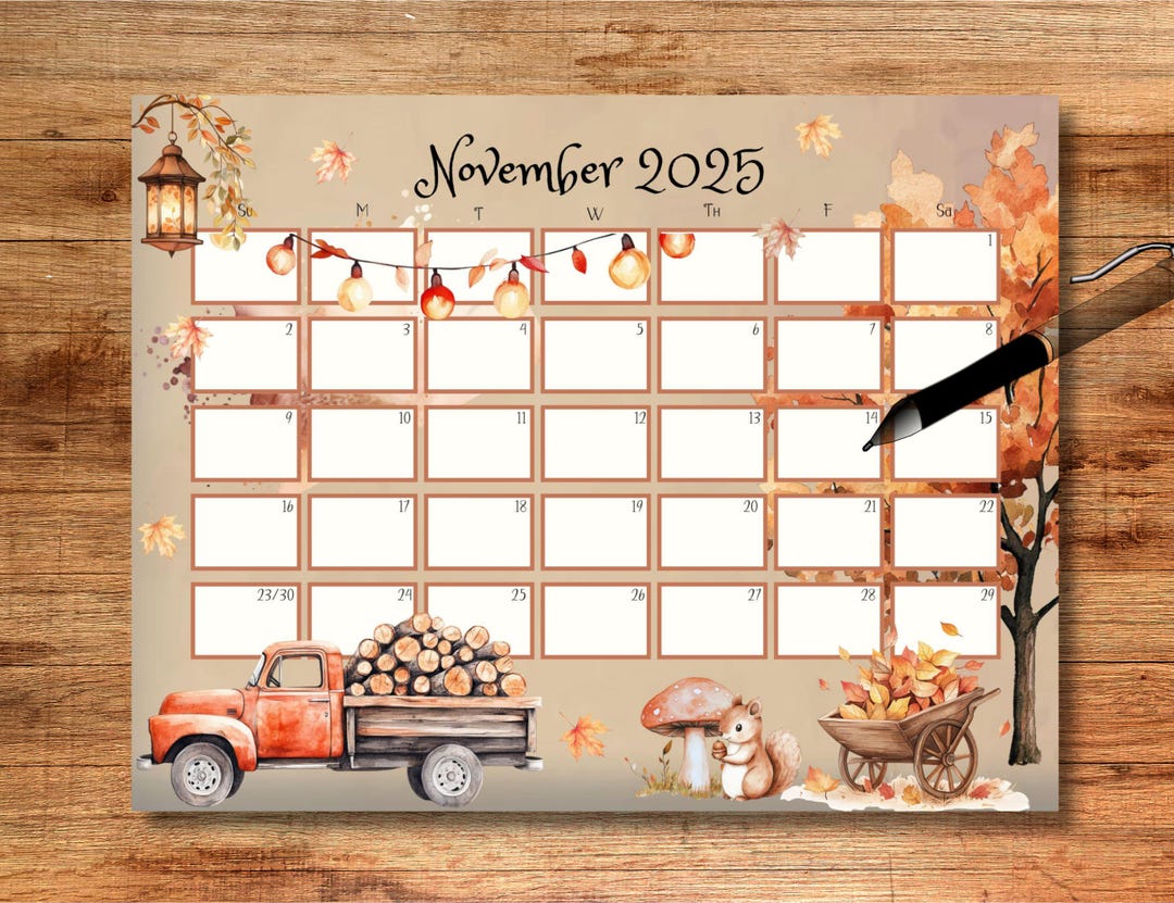 EDITABLE November 2025 Calendar, Cozy Calendar, Autumn, Leaves ...