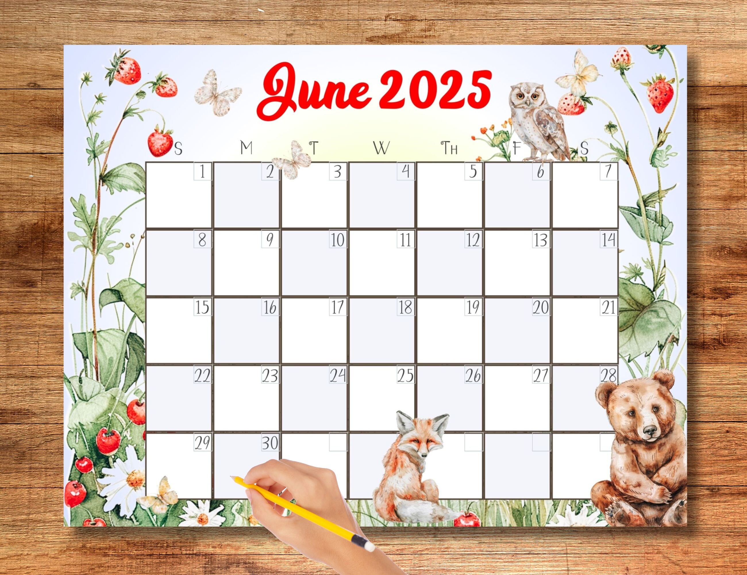 EDITABLE June 2025 Calendar, Woodland Calendar, Forest Animals ...
