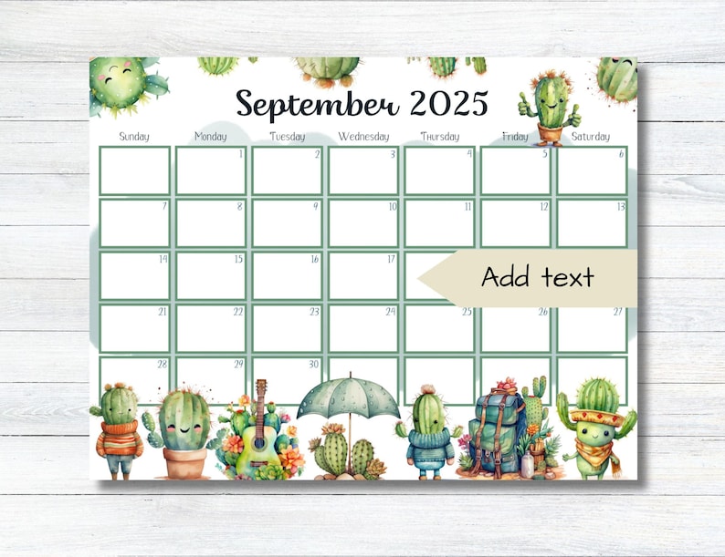 EDITABLE September 2025 Calendar, Cactus Calendar, Botanical Calendar ...