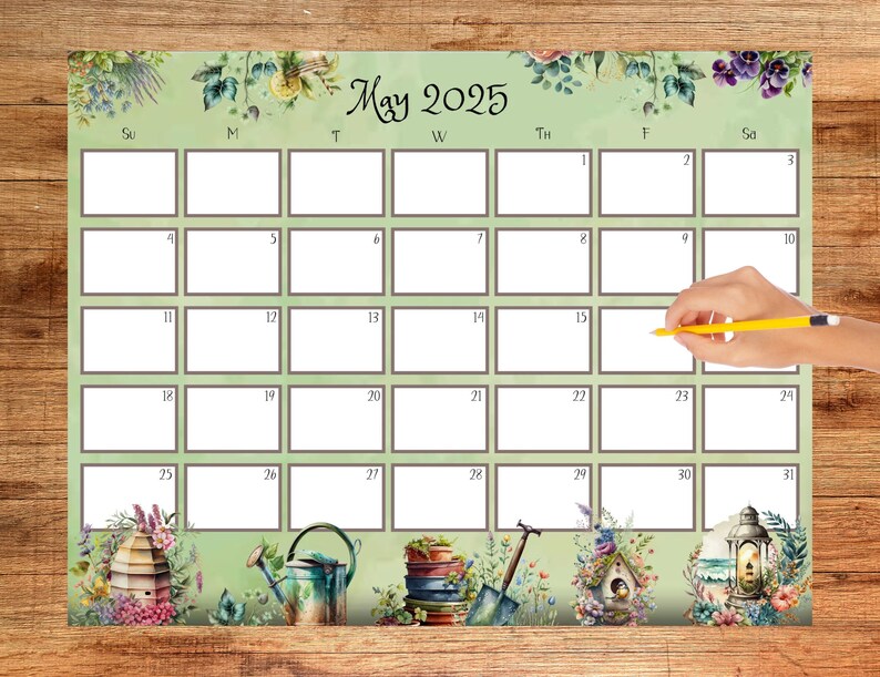 EDITABLE May 2025 Calendar, Spring Calendar, Garden Calendar, Whimsical ...