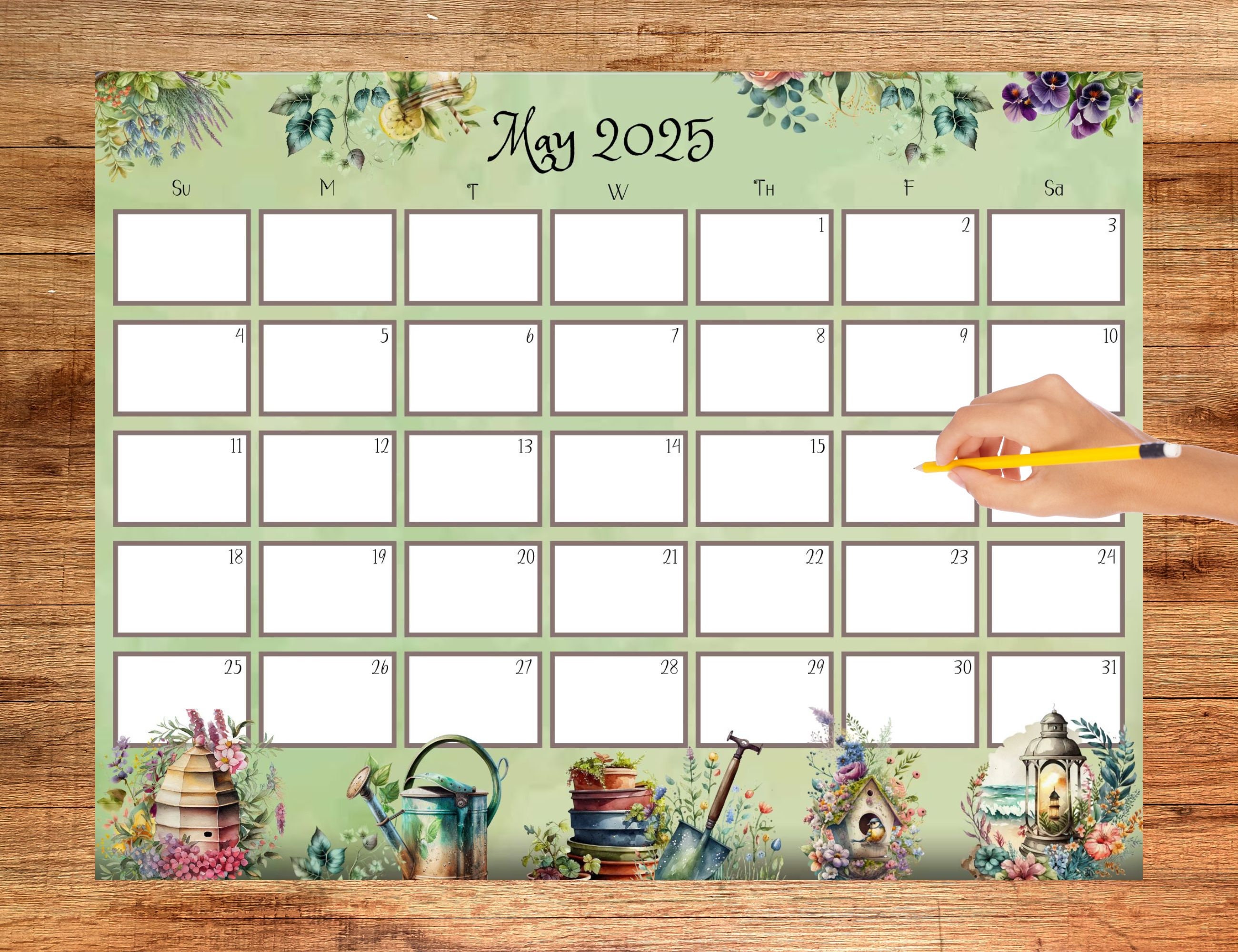 EDITABLE May 2025 Calendar, Spring Calendar, Garden Calendar, Whimsical ...