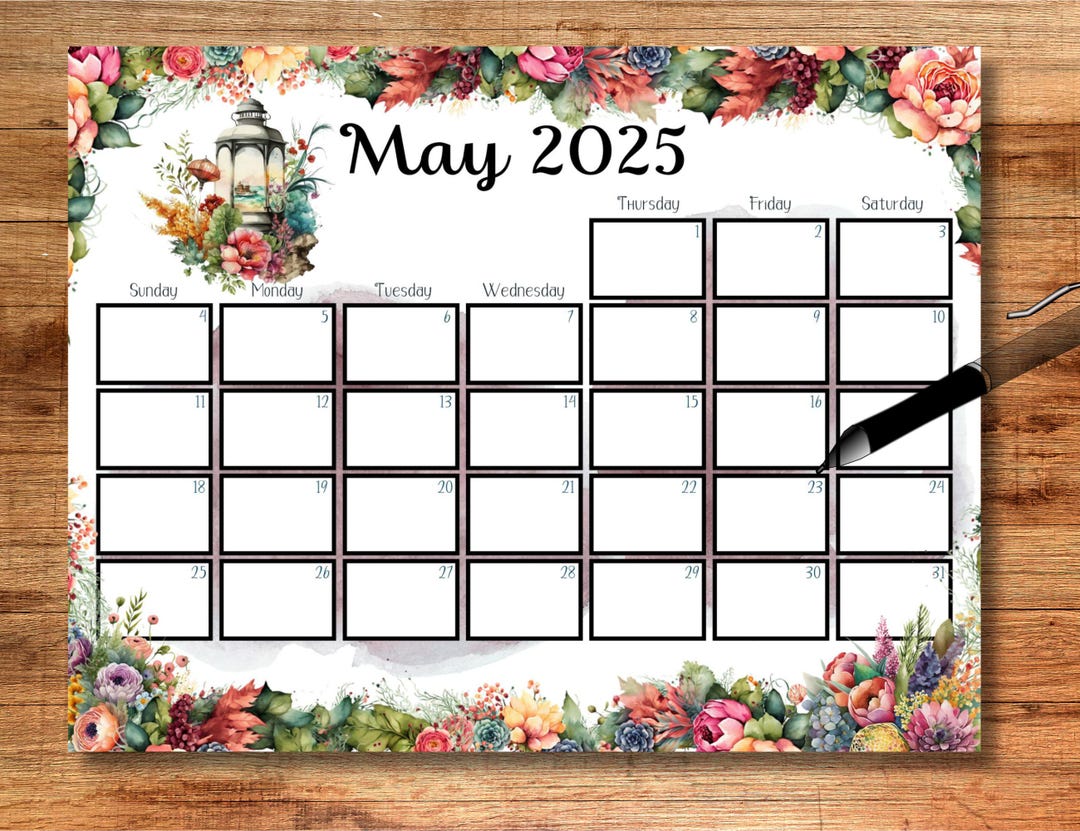 EDITABLE May 2025 Calendar, 2025 May Calendar, Floral Calendar ...