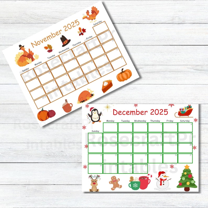 2025 Calendar Printable, Calendar Bundle, Kids Calendar 2025, Wall ...