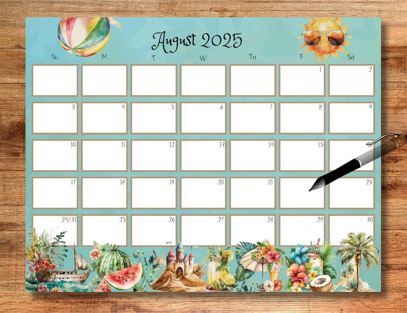EDITABLE August 2025 Calendar, Whimsical Calendar, 2025 August Calendar ...