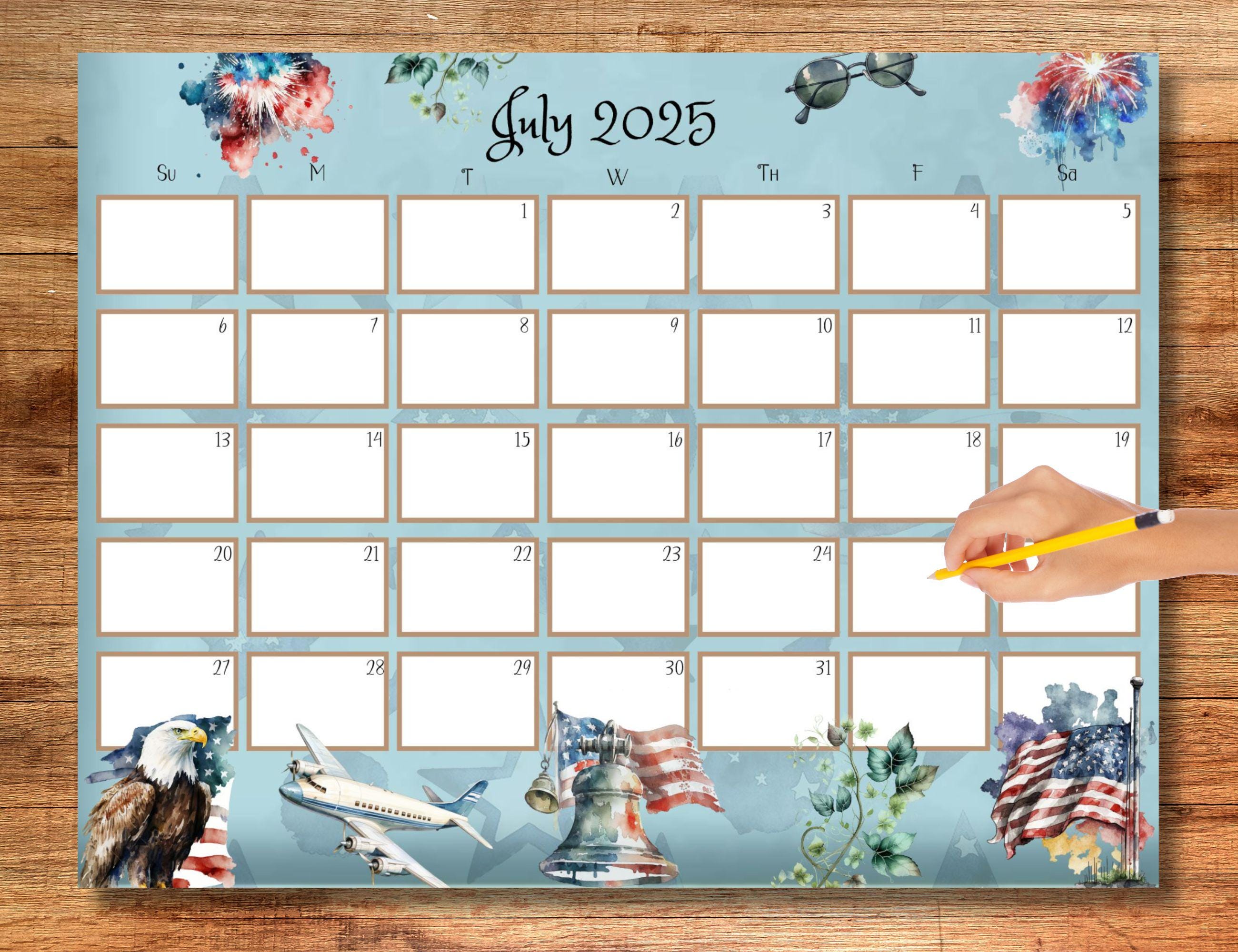 Editable July 2025 Calendar, Whimsical Calendar, 2025 July, 2025 ...