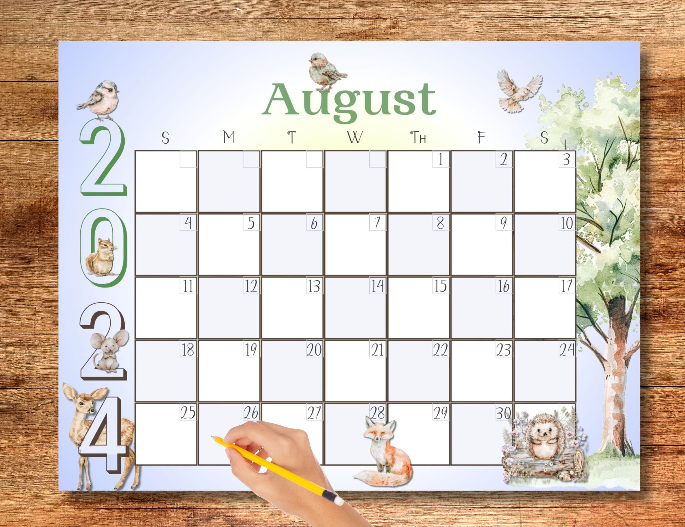 EDITABLE August 2024 Calendar, Woodland Calendar, Forest Animals ...