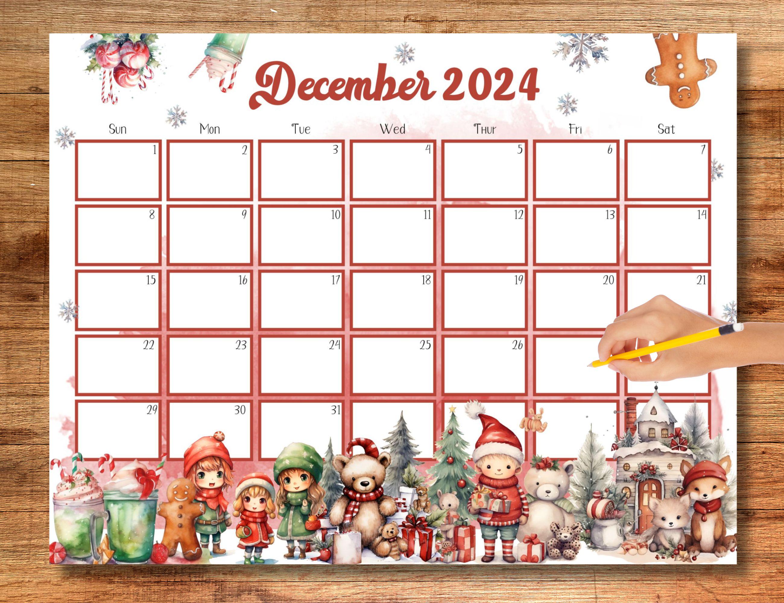 EDITABLE December 2024 Calendar, Christmas Calendar, Holiday Calendar ...