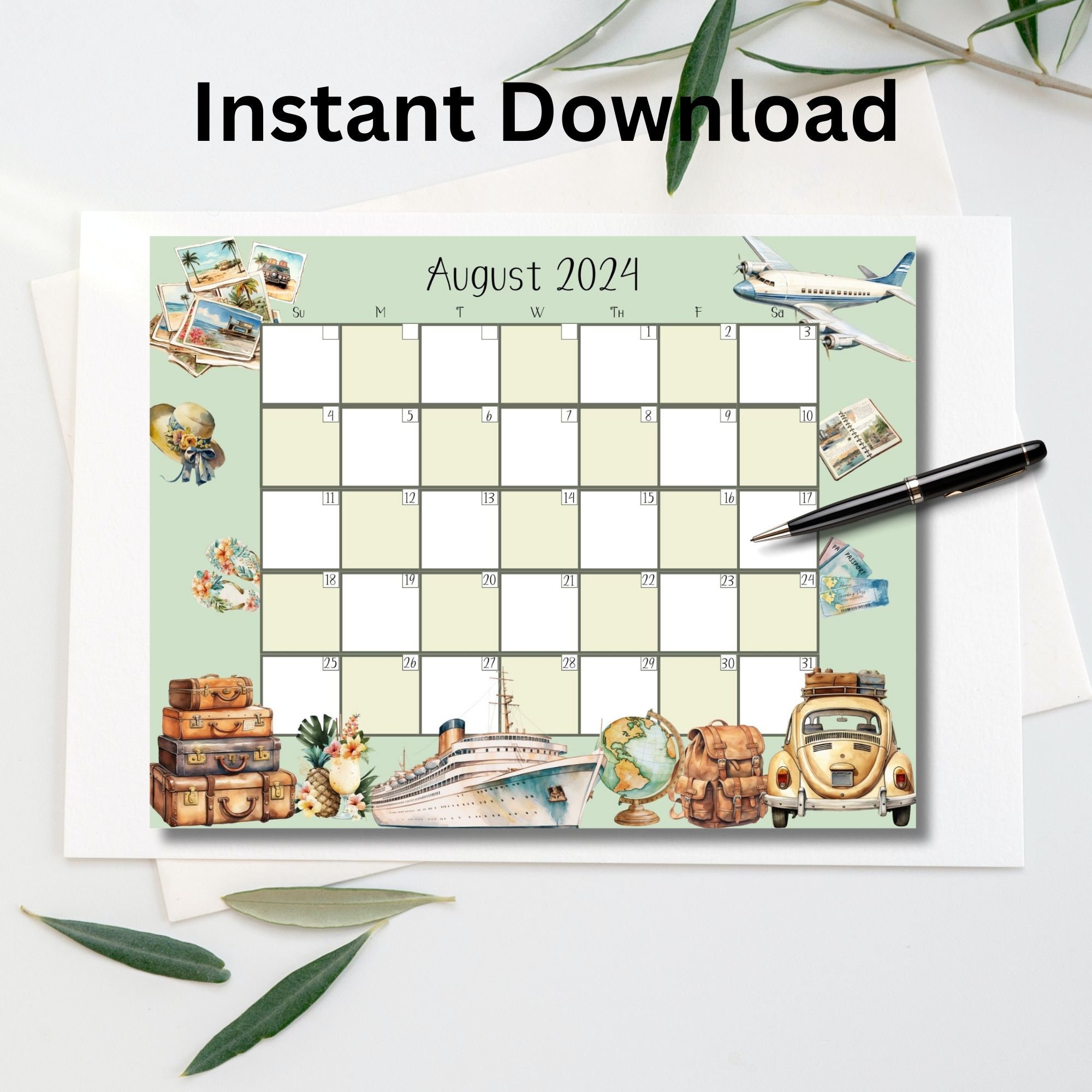 EDITABLE August 2024 Calendar, Travel Calendar, Vacation Calendar ...