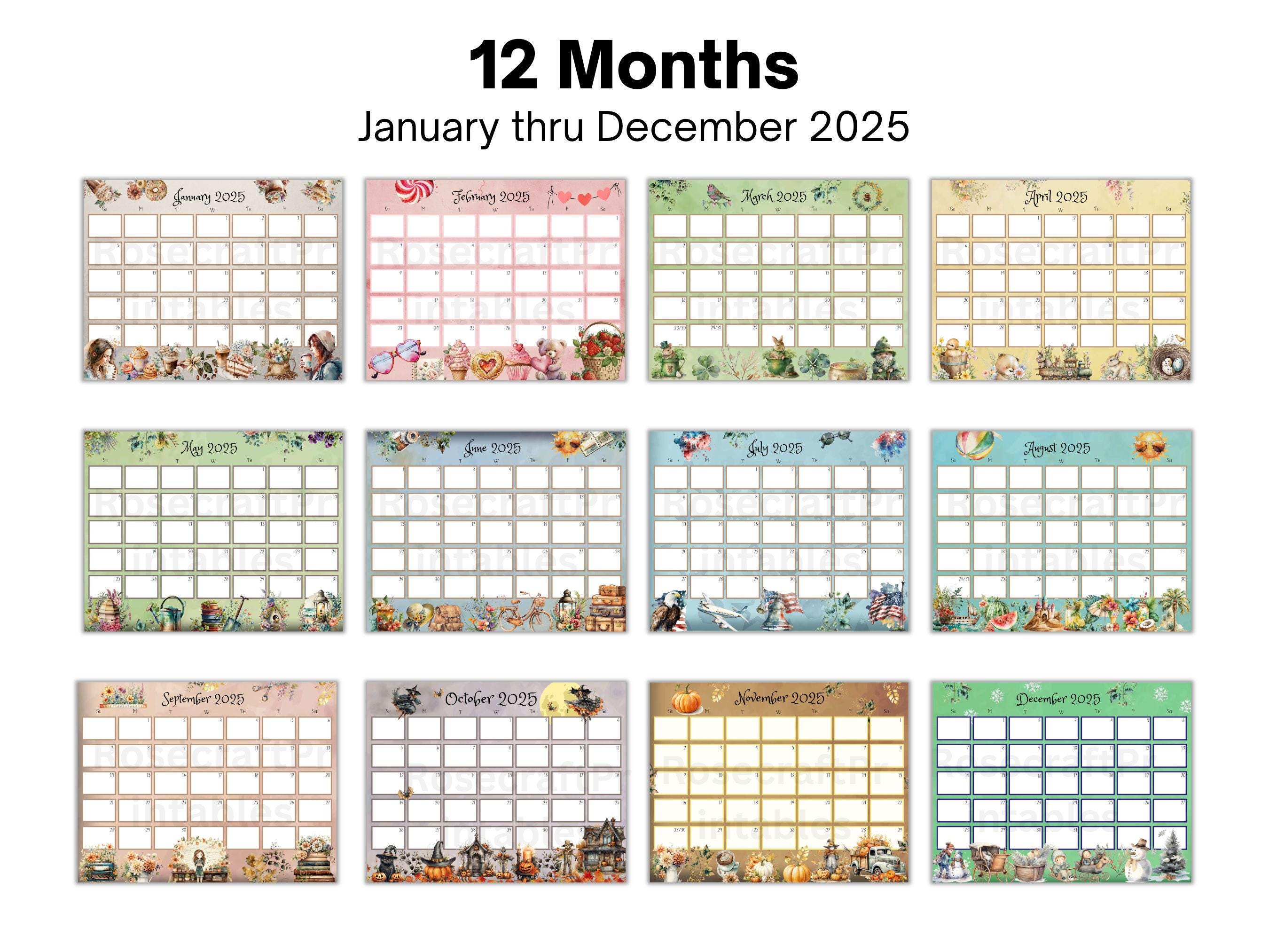 EDITABLE 2025 Calendar, 12 Month Calendar, Printable Calendar ...