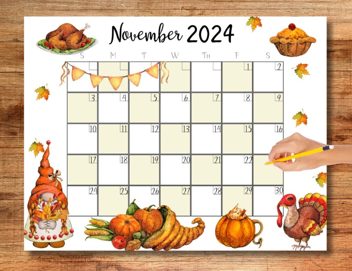 EDITABLE November 2024 Calendar, Cozy Calendar, Autumn, Leaves ...