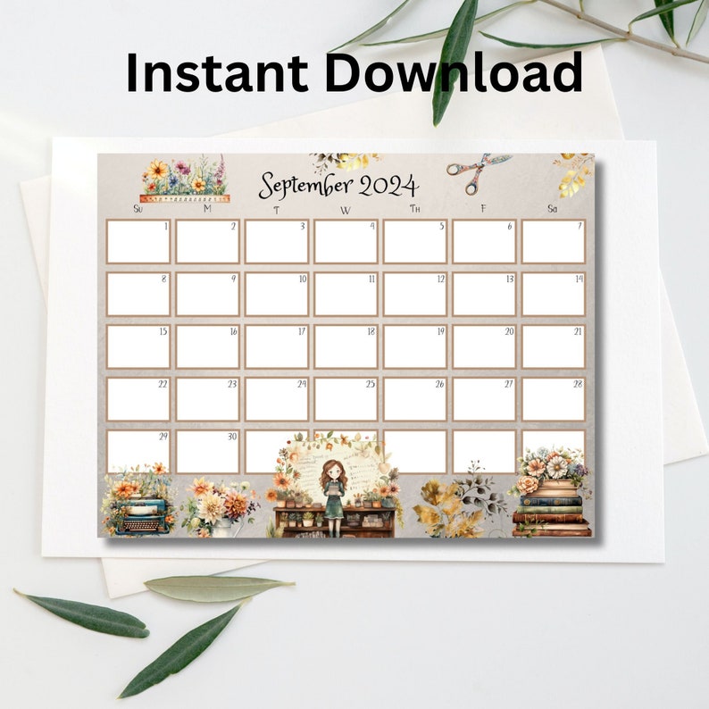 EDITABLE September 2024 Calendar, Whimsical Calendar, Watercolor ...