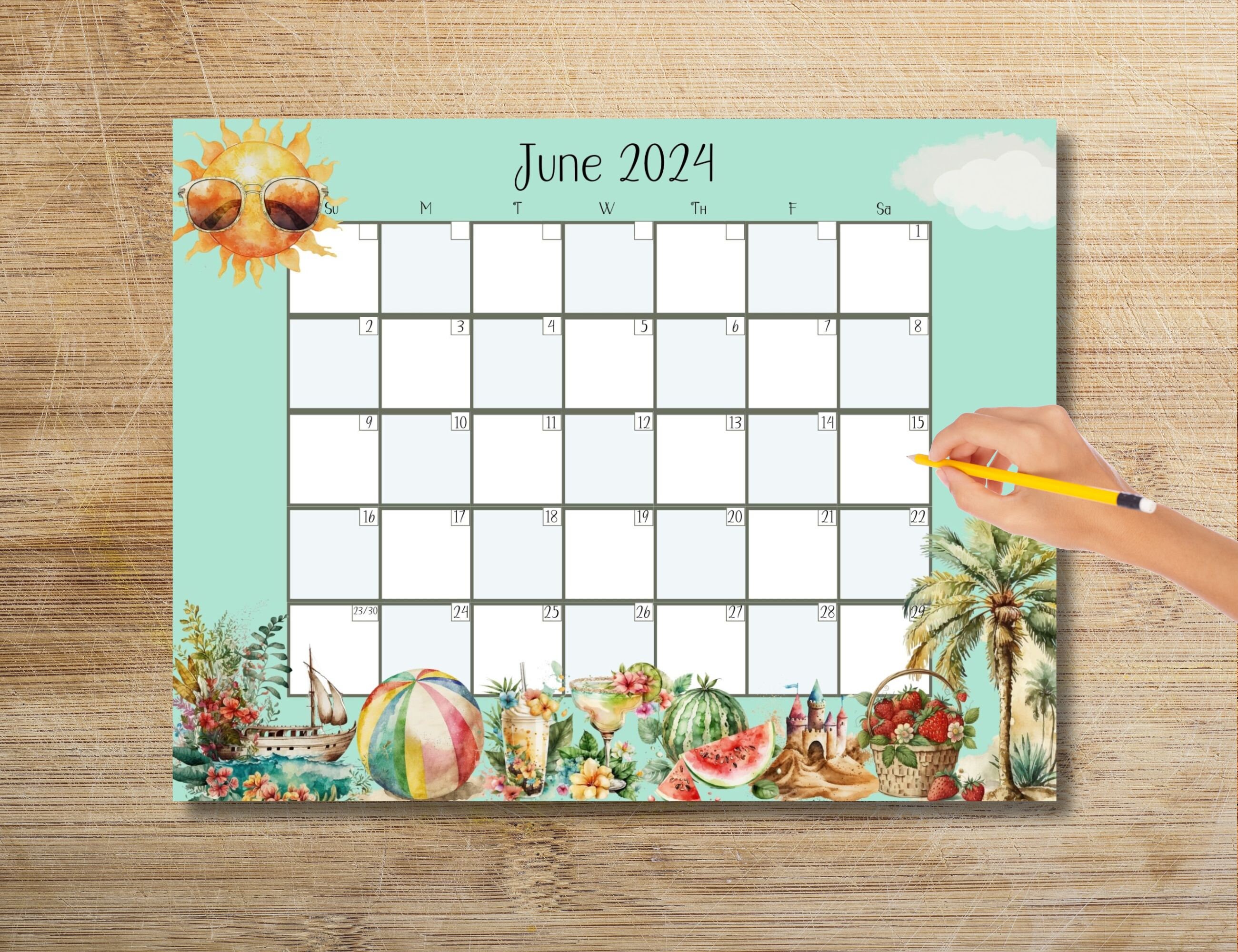 EDITABLE June 2024 Calendar Beach Calendar Fruit Calendar - Etsy Ireland