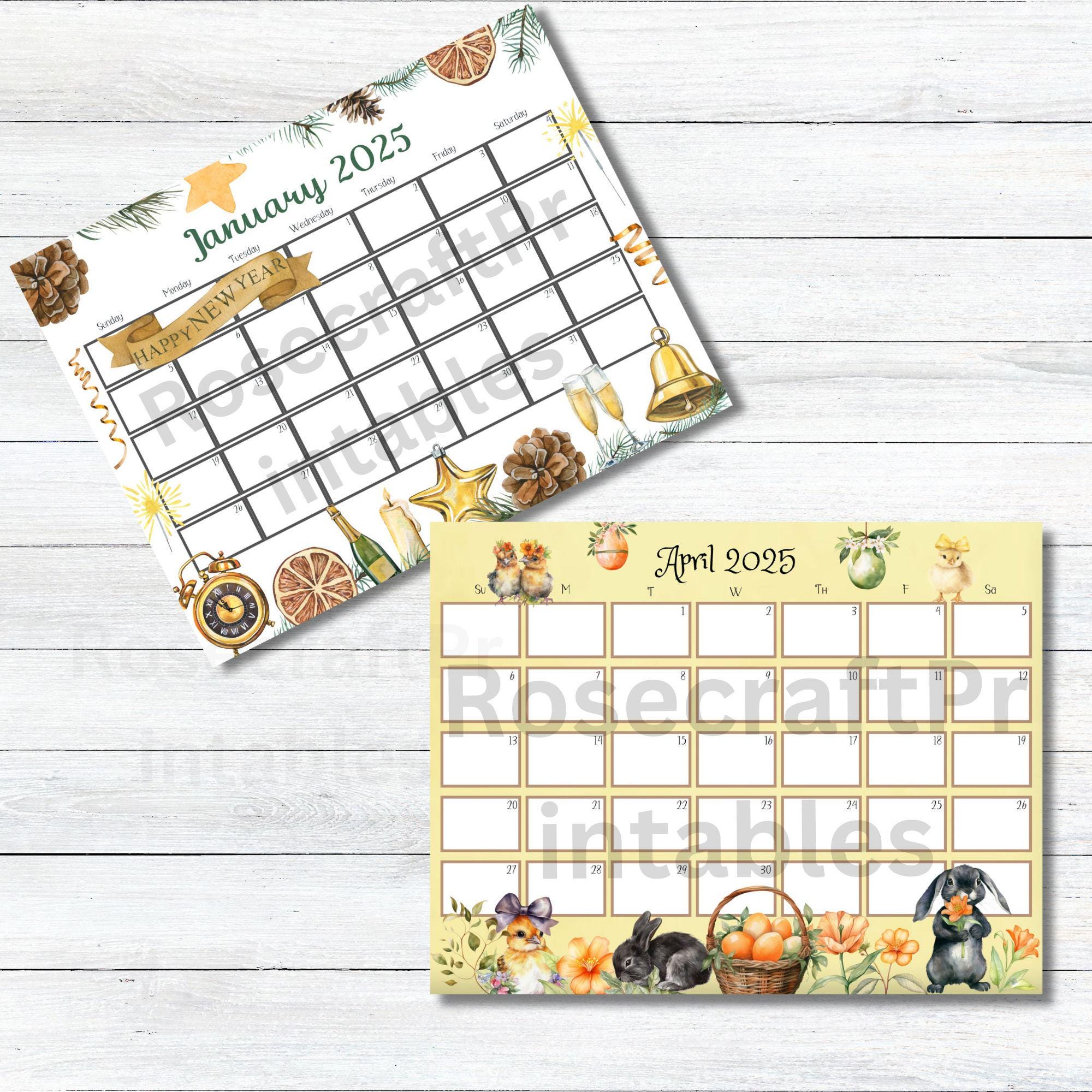 EDITABLE, 2025 Calendar, 12 Month Calendar, Printable Calendar, Classic ...