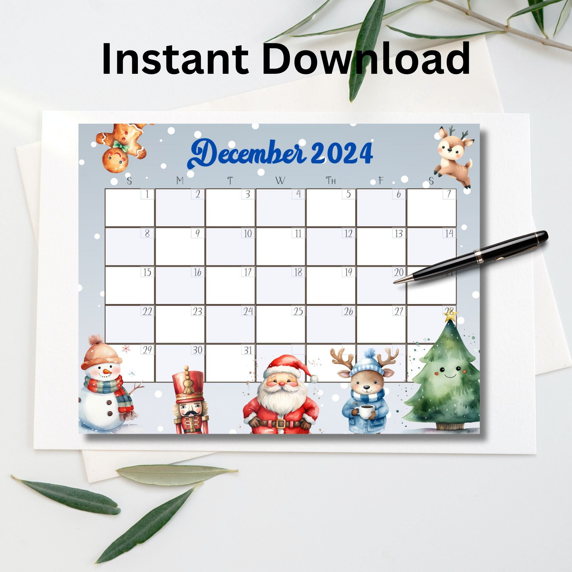 EDITABLE December 2024 Calendar, Christmas Calendar, Kids Calendar ...