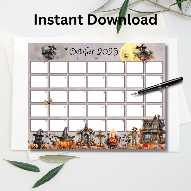 EDITABLE October 2025 Calendar, Whimsical Calendar, Spooky Halloween ...