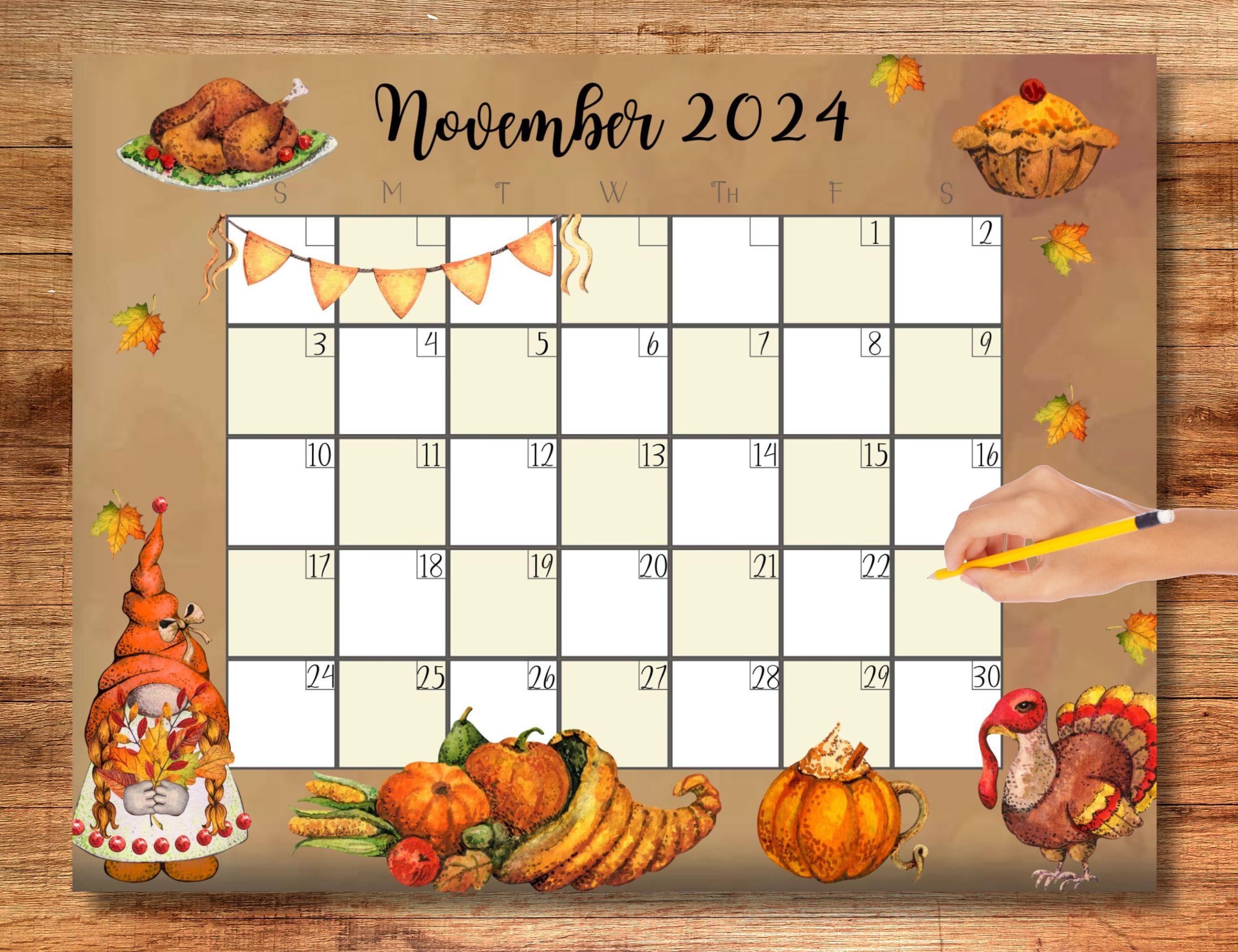 EDITABLE November 2024 Calendar, Cozy Calendar, Autumn, Leaves ...