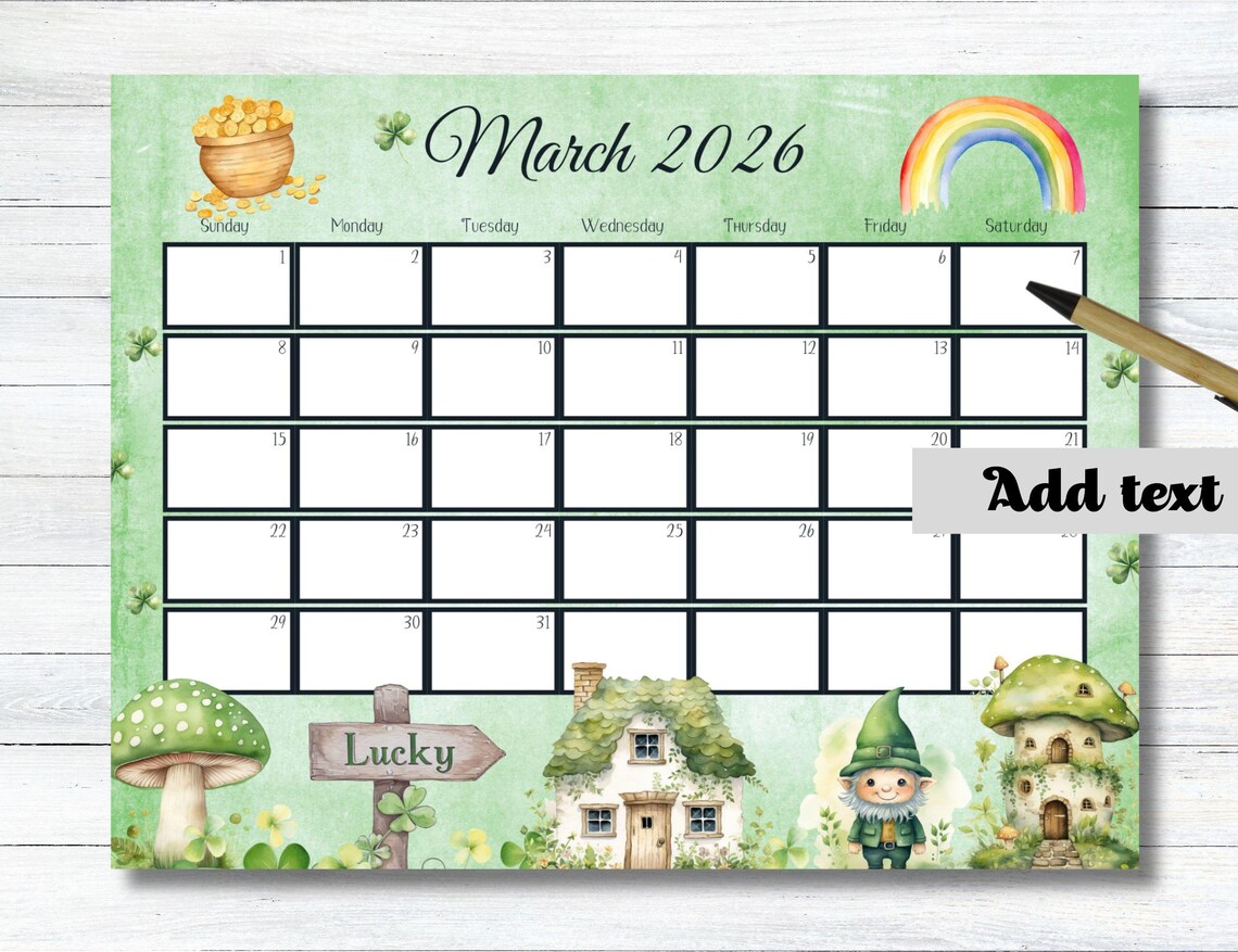 EDITABLE March 2026 Calendar, Printable Calendar, 2026 March, Wall ...