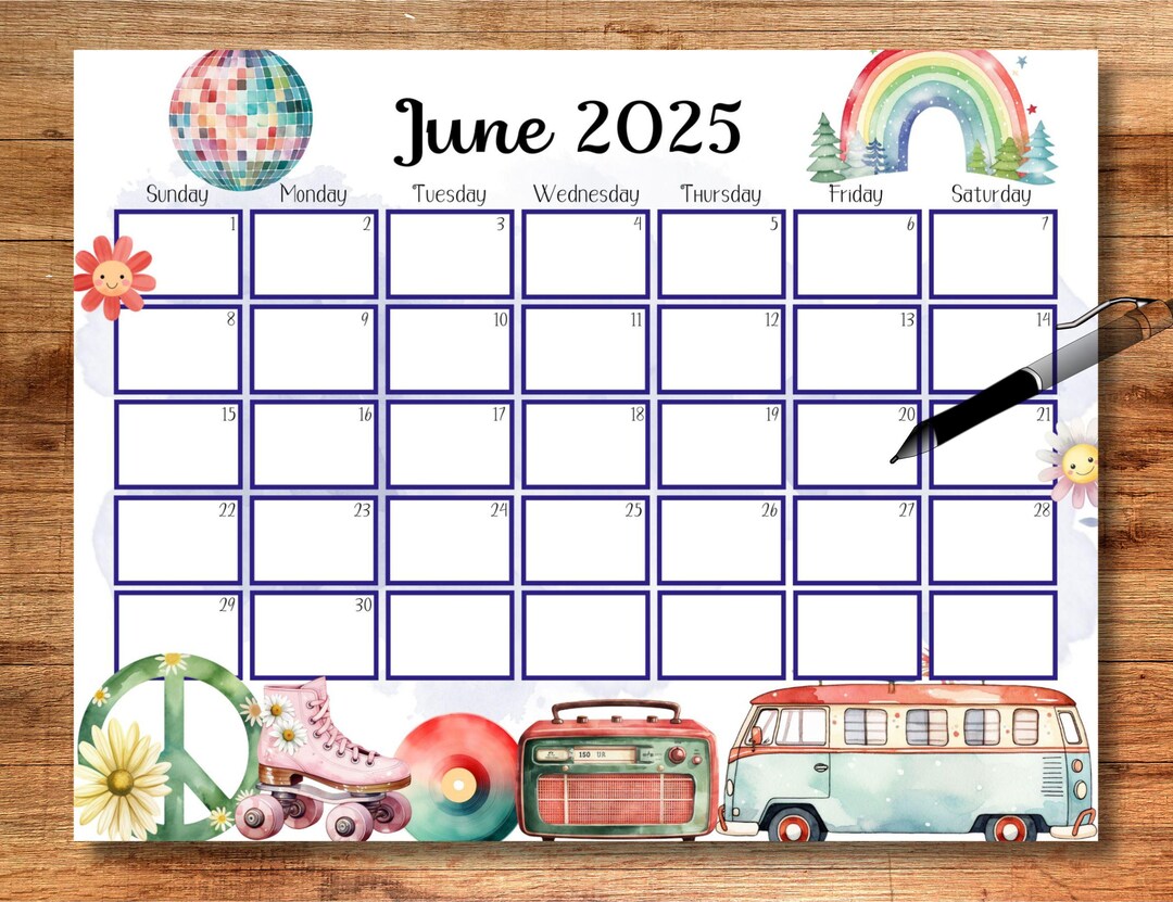 EDITABLE June 2025 Calendar, Hippie Calendar, Boho, Happy Watercolor ...