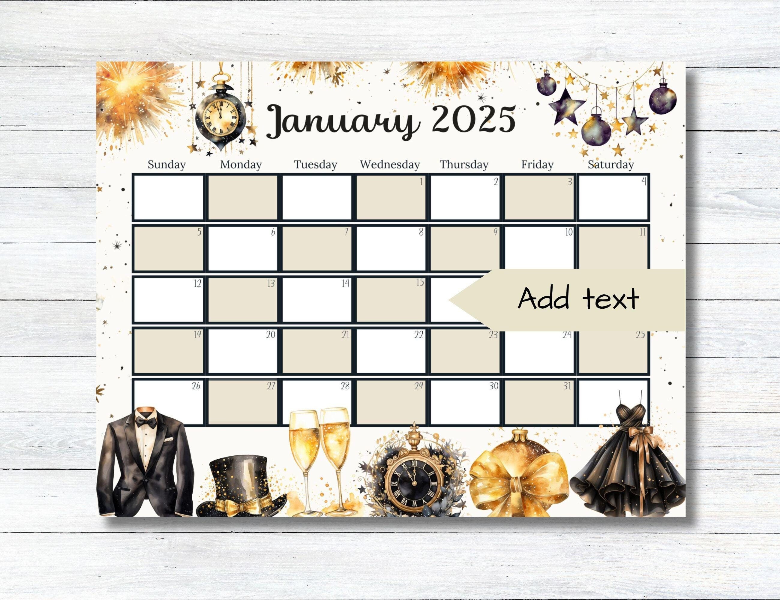 EDITABLE January 2025 Calendar, New Year Calendar, New Year's ...