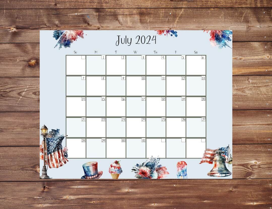 EDITABLE July 2024 Calendar, Patriotic, 4th of July Calendar, Red ...