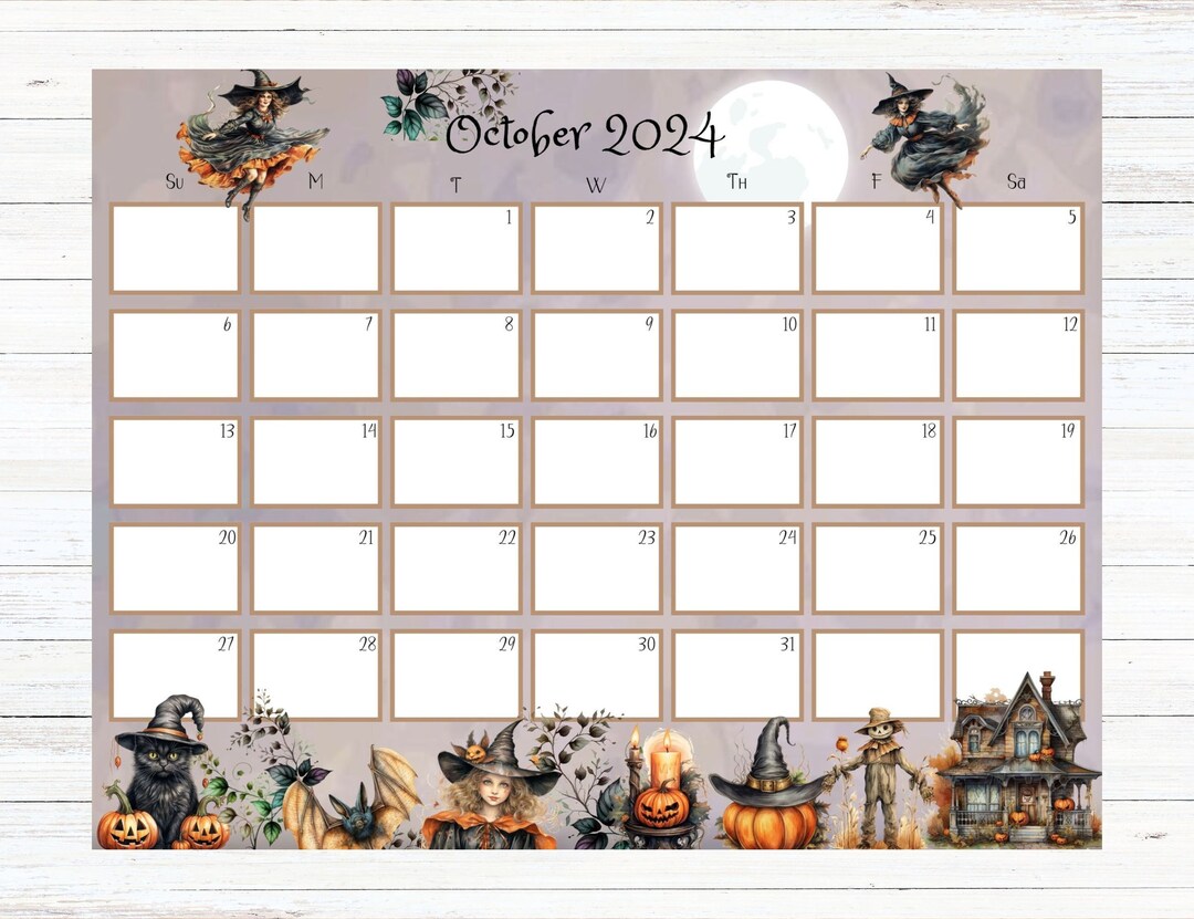EDITABLE October 2024 Calendar, Whimsical Calendar, Spooky Halloween ...