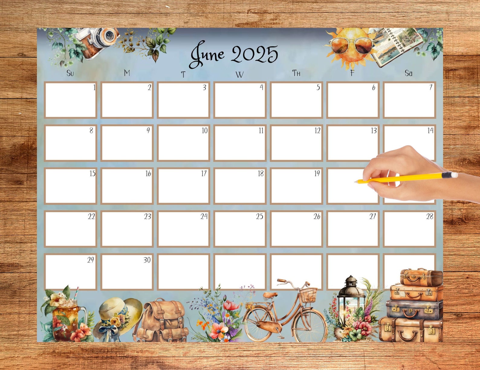 EDITABLE June 2025 Calendar, Beach Calendar, Whimsical Calendar ...