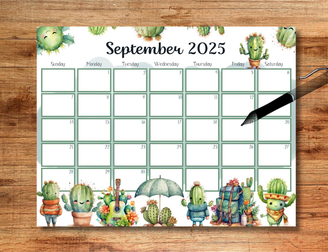 EDITABLE September 2025 Calendar, Cactus Calendar, Botanical Calendar ...