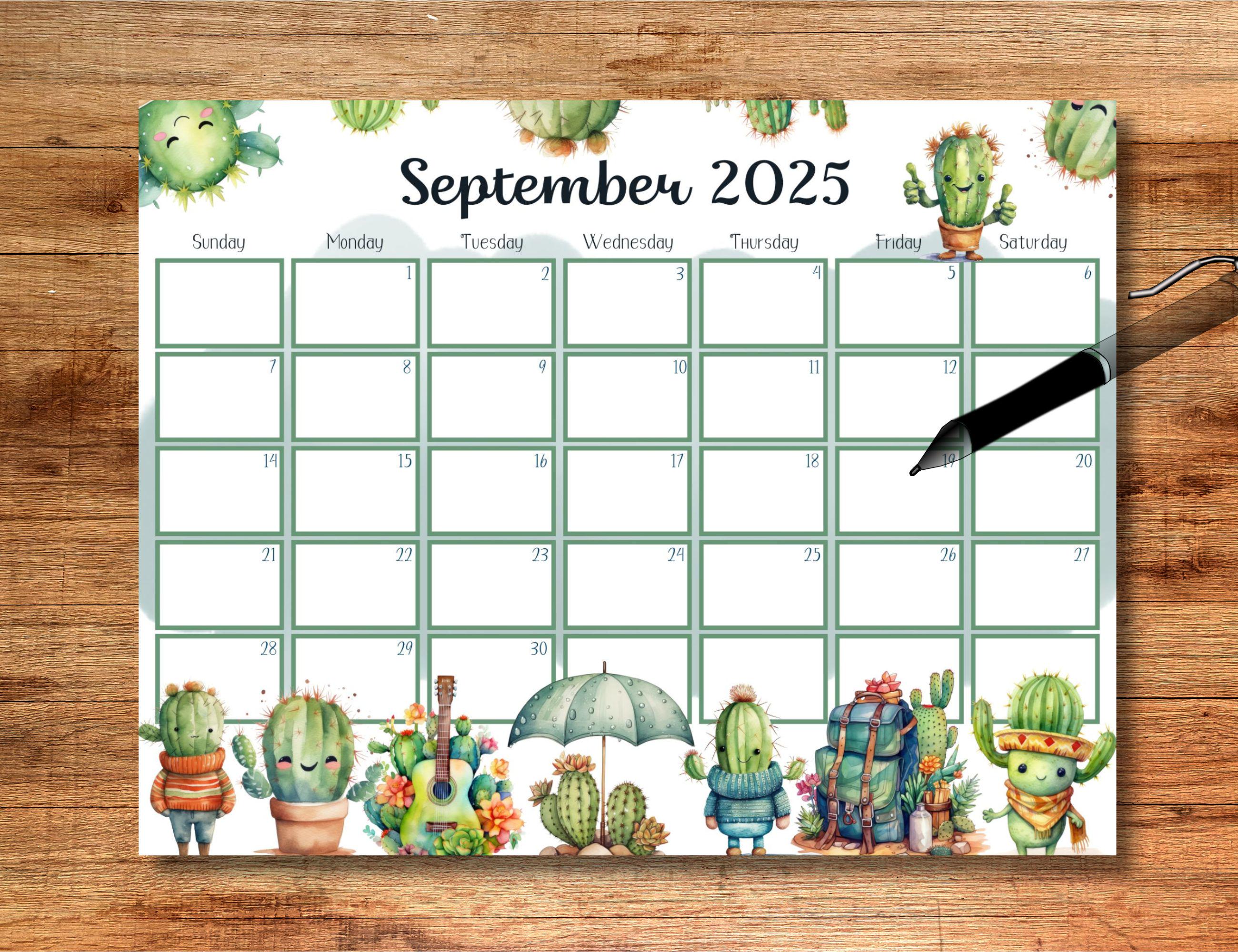 EDITABLE September 2025 Calendar, Cactus Calendar, Botanical Calendar ...