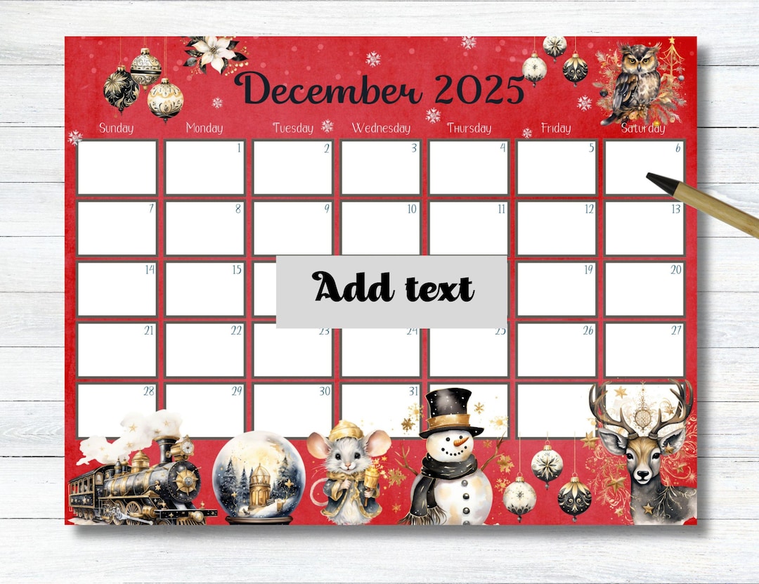 EDITABLE, December 2025 Calendar, Winter Calendar, Fun Calendar, Wall ...