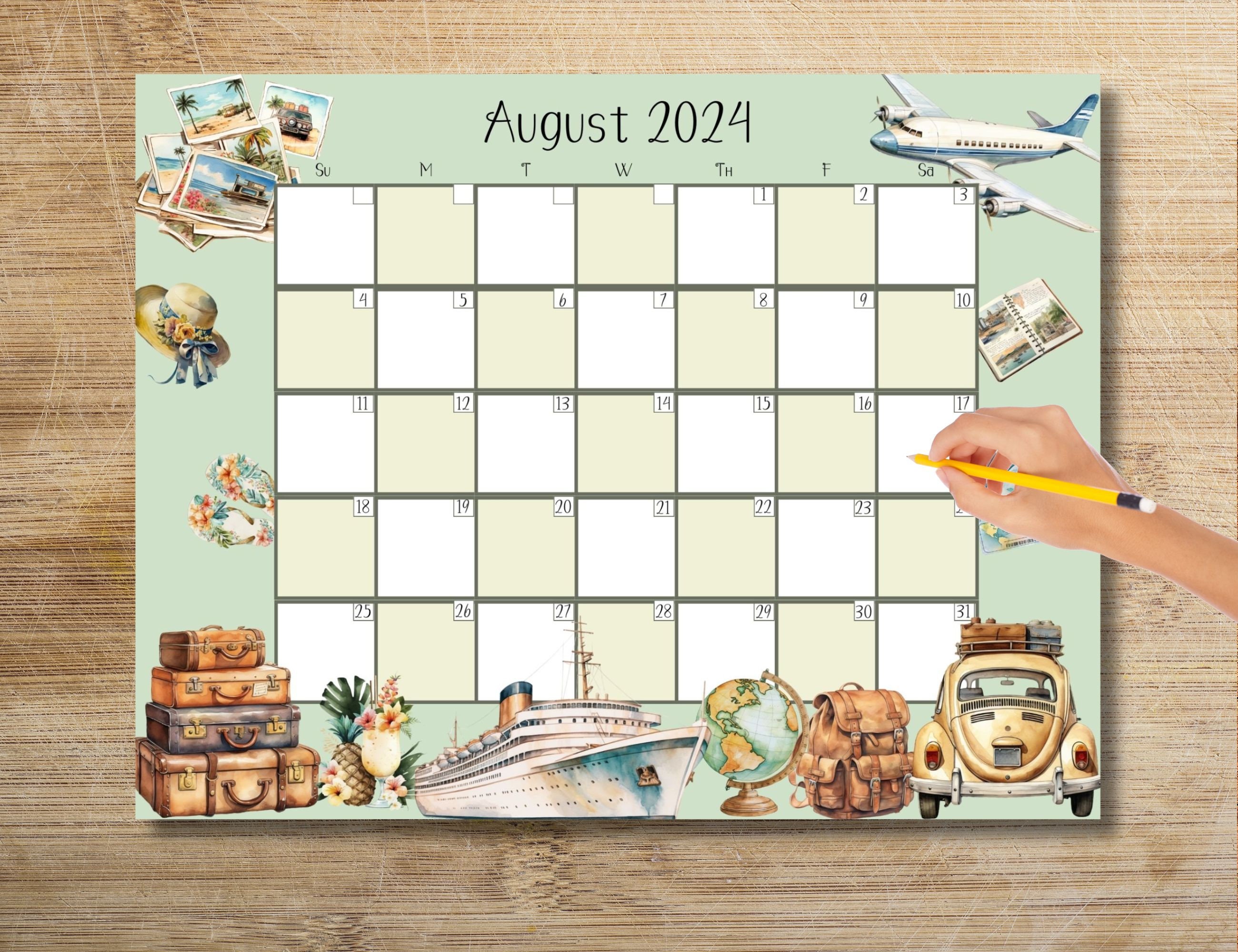 EDITABLE August 2024 Calendar, Travel Calendar, Vacation Calendar ...