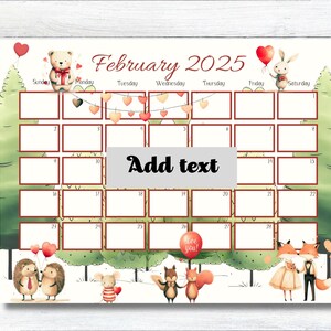 EDITABLE February 2025 Calendar, Valentines Day, Printable Monthly ...