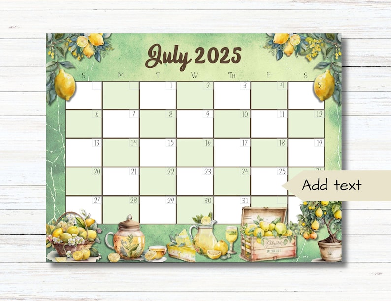 EDITABLE, July 2025 Calendar, 2025 July, Wall Calendar, Whimsical ...