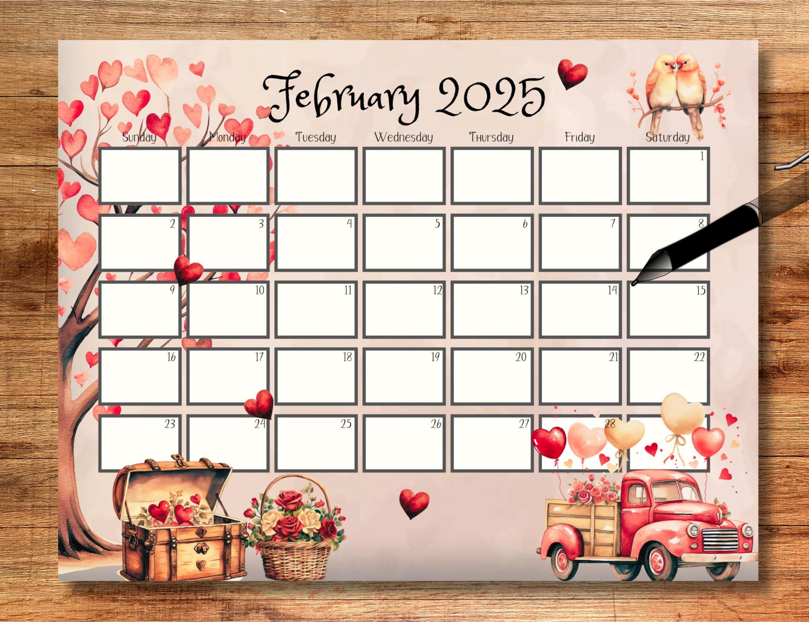 EDITABLE February 2025 Calendar, 2025 February Calendar, Printable ...