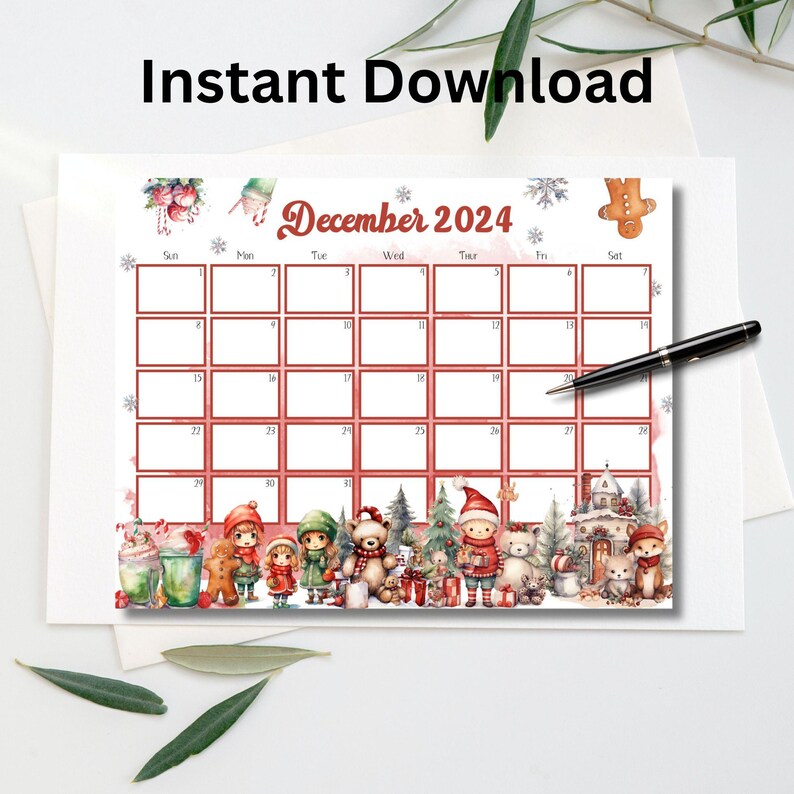 EDITABLE December 2024 Calendar, Christmas Calendar, Holiday Calendar ...