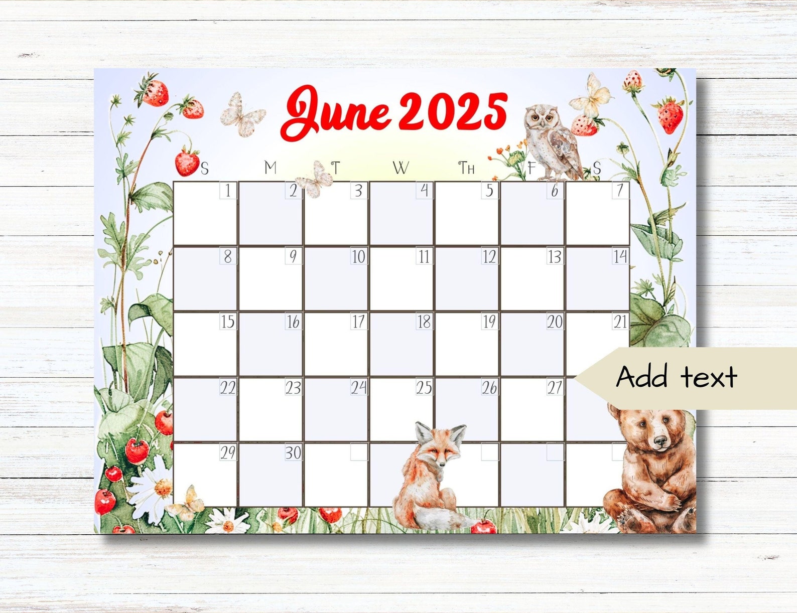 EDITABLE June 2025 Calendar, Woodland Calendar, Forest Animals ...