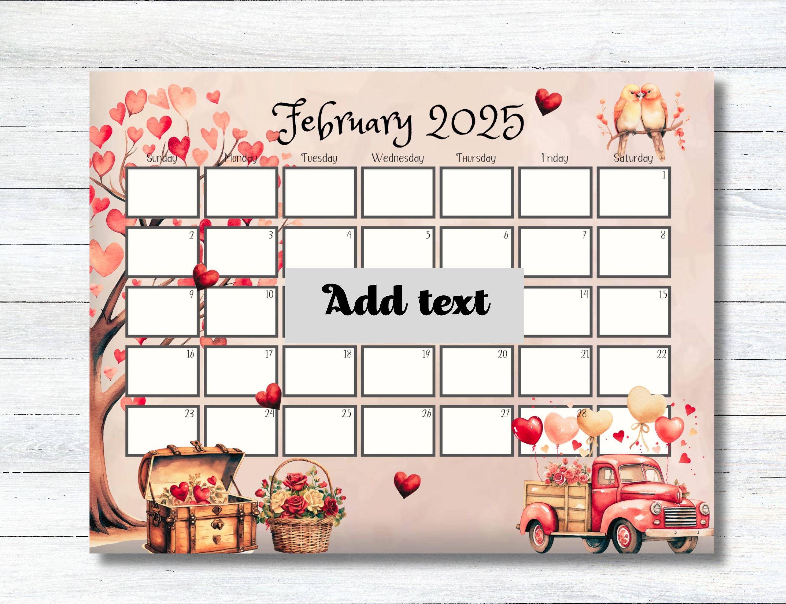 EDITABLE February 2025 Calendar, 2025 February Calendar, Printable ...