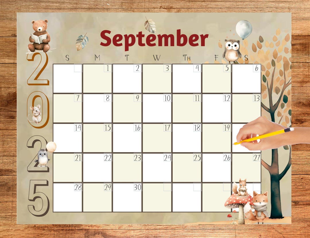 EDITABLE September 2025 Calendar, Woodland Calendar, Wall Planner, Fall ...