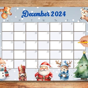 EDITABLE December 2024 Calendar, Christmas Calendar, Kids Calendar ...
