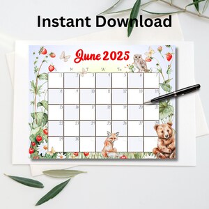 EDITABLE June 2025 Calendar, Woodland Calendar, Forest Animals ...