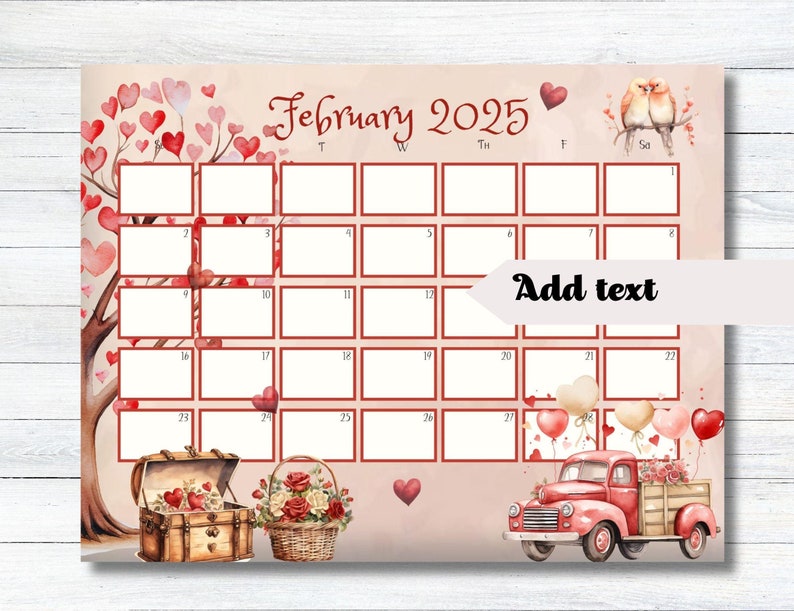 EDITABLE February 2025 Calendar, Valentines Calendar, Printable Monthly ...