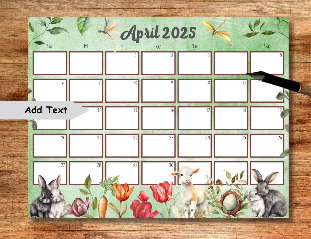 EDITABLE, April 2025 Calendar, Easter Calendar, Printable Monthly ...