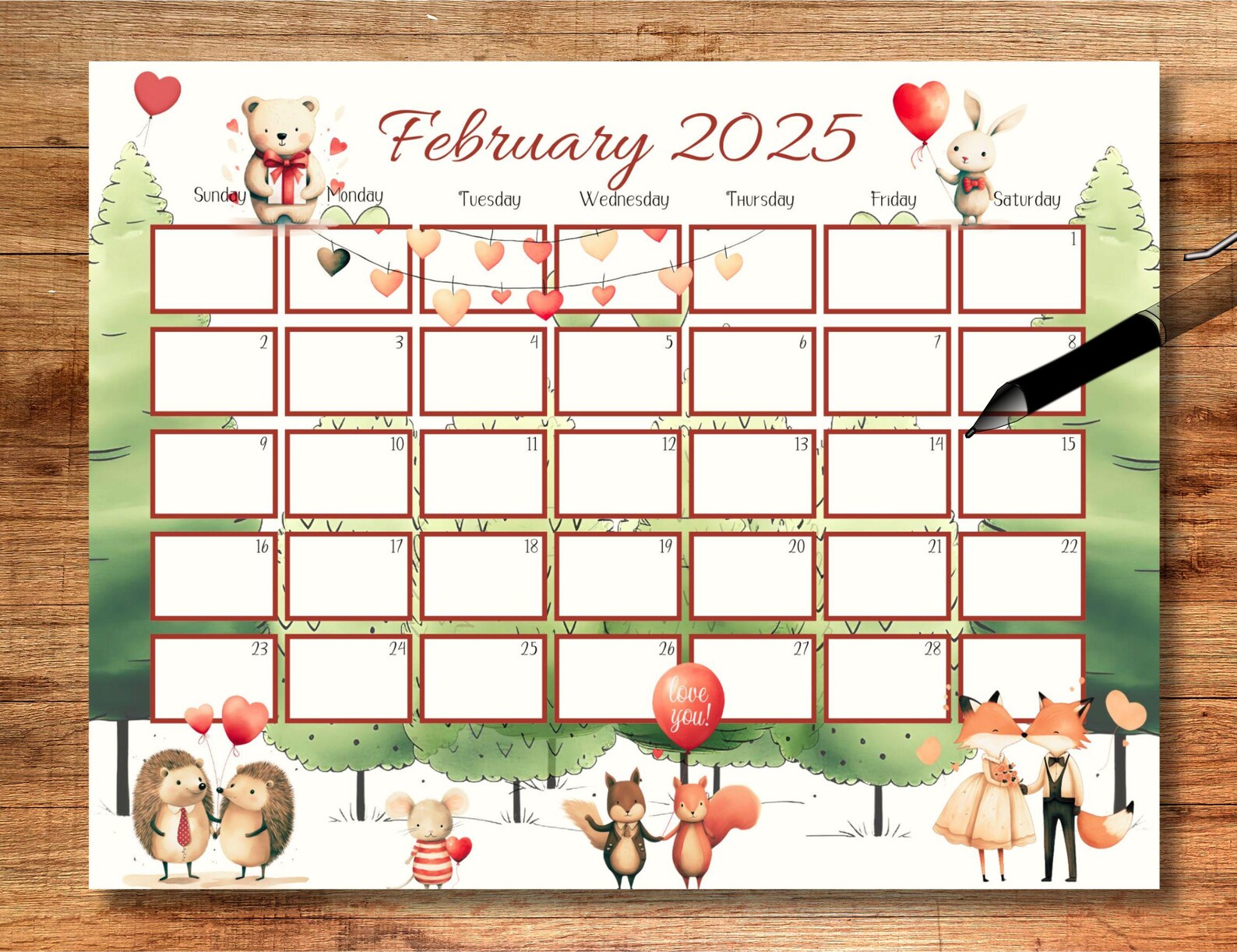 EDITABLE February 2025 Calendar, Valentines Day, Printable Monthly ...