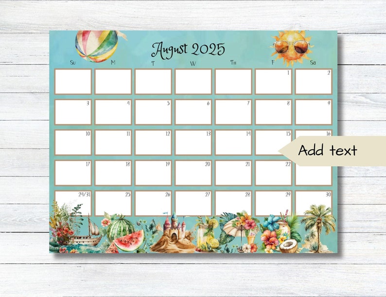 EDITABLE August 2025 Calendar, Whimsical Calendar, 2025 August Calendar ...