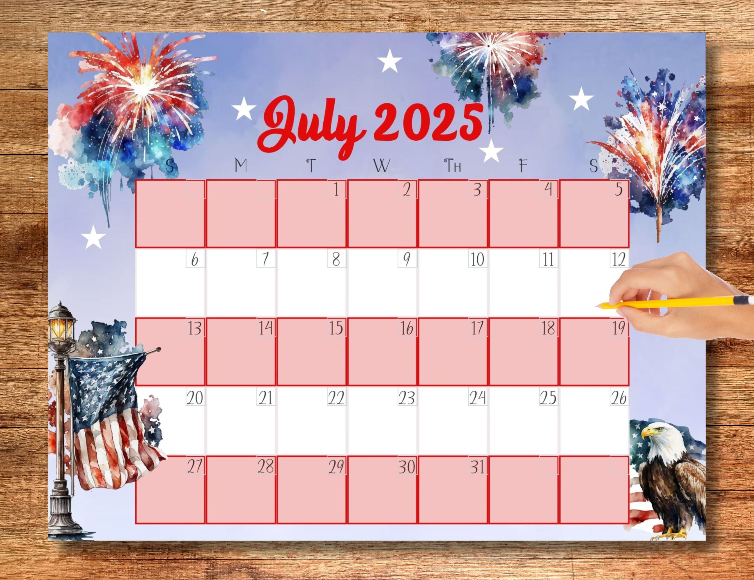 EDITABLE July 2025 Calendar, 2025 July Calendar, Printable Monthly ...